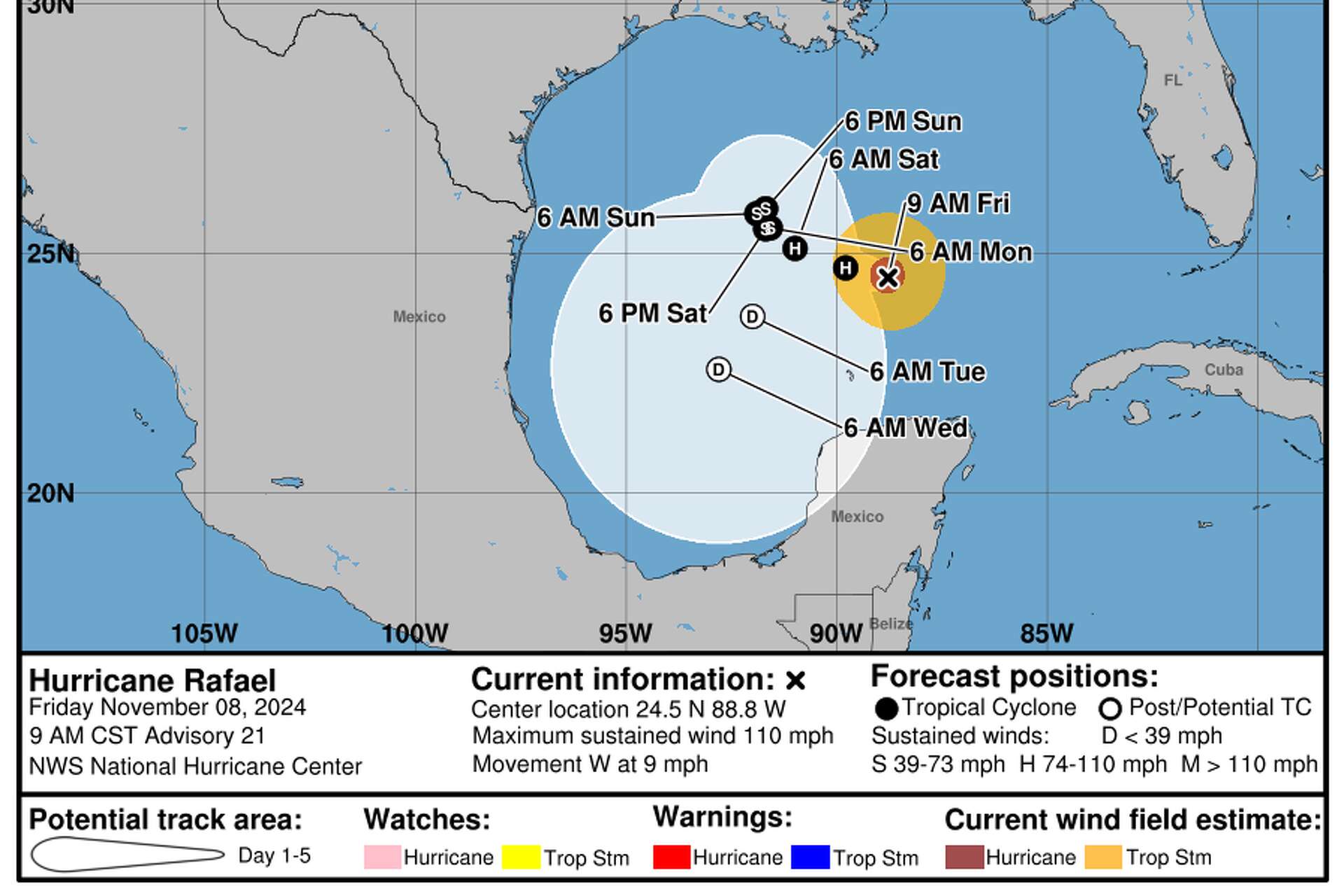Rafael heads west toward Texas. Where is the hurricane going to hit?