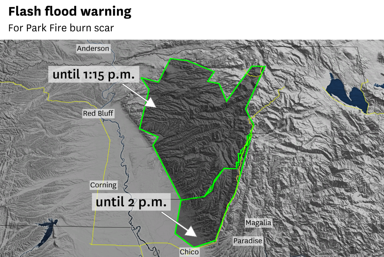 Flash flood warning issued for Park Fire burn scar
