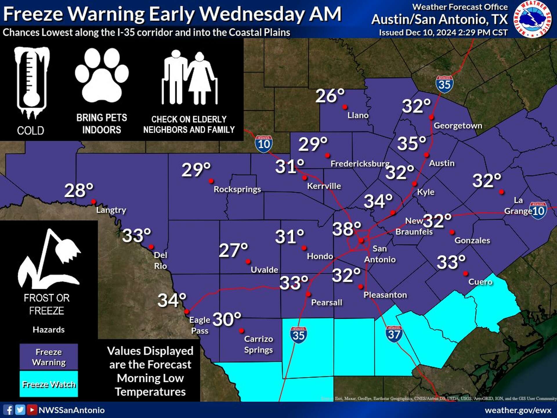 Freeze warning for San Antonio and Hill Country on Wednesday