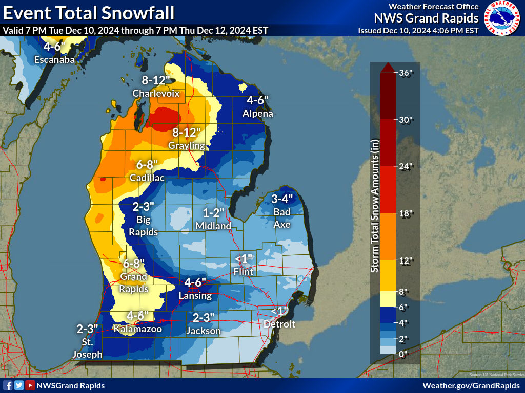 Winter storm warnings issued for West Michigan due to lake effect snow