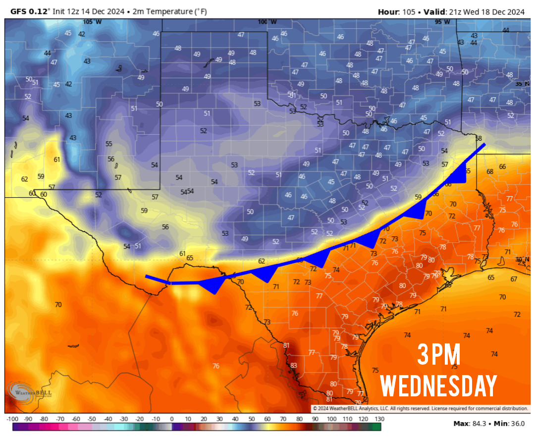 Warm Sunday in South Texas; strong cold front takes aim midweek