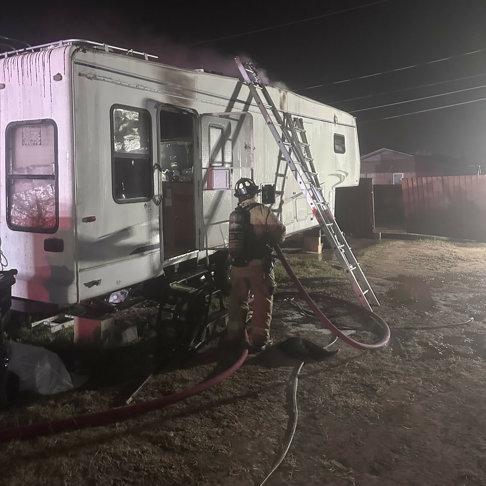 Person displaced after RV fire