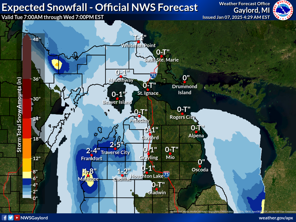 Manistee area braces for up to 6 inches of lake effect snow