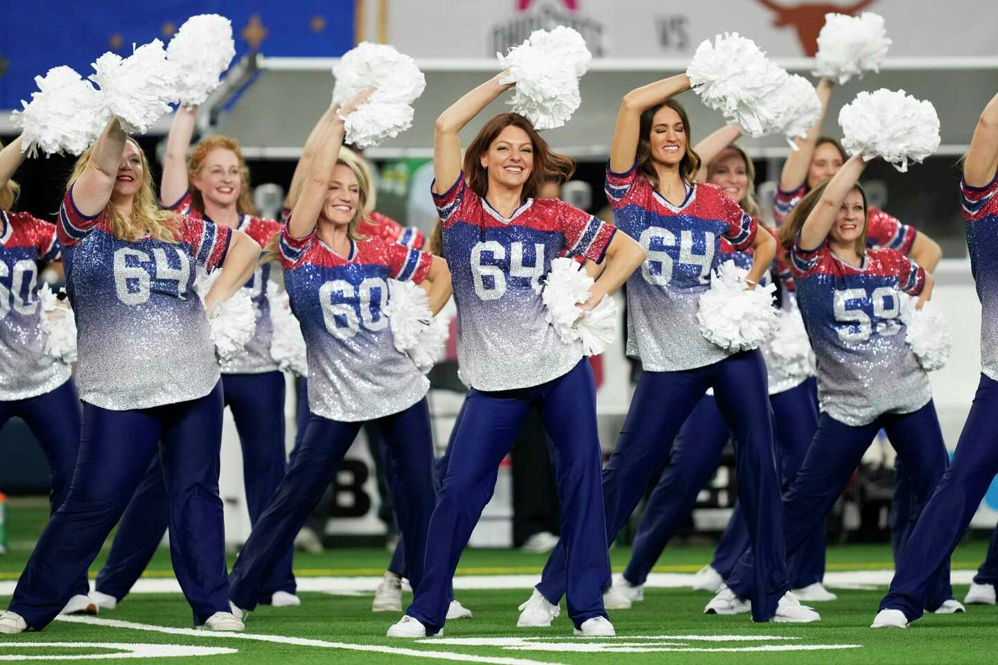 Astros' Julia Morales dances with Kilgore Rangerettes at Cotton Bowl