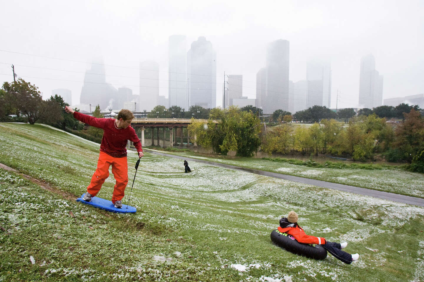 When were the last times it snowed in Houston?