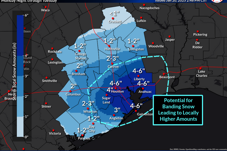 Historic Houston snowfall likely. Where could it snow the most?