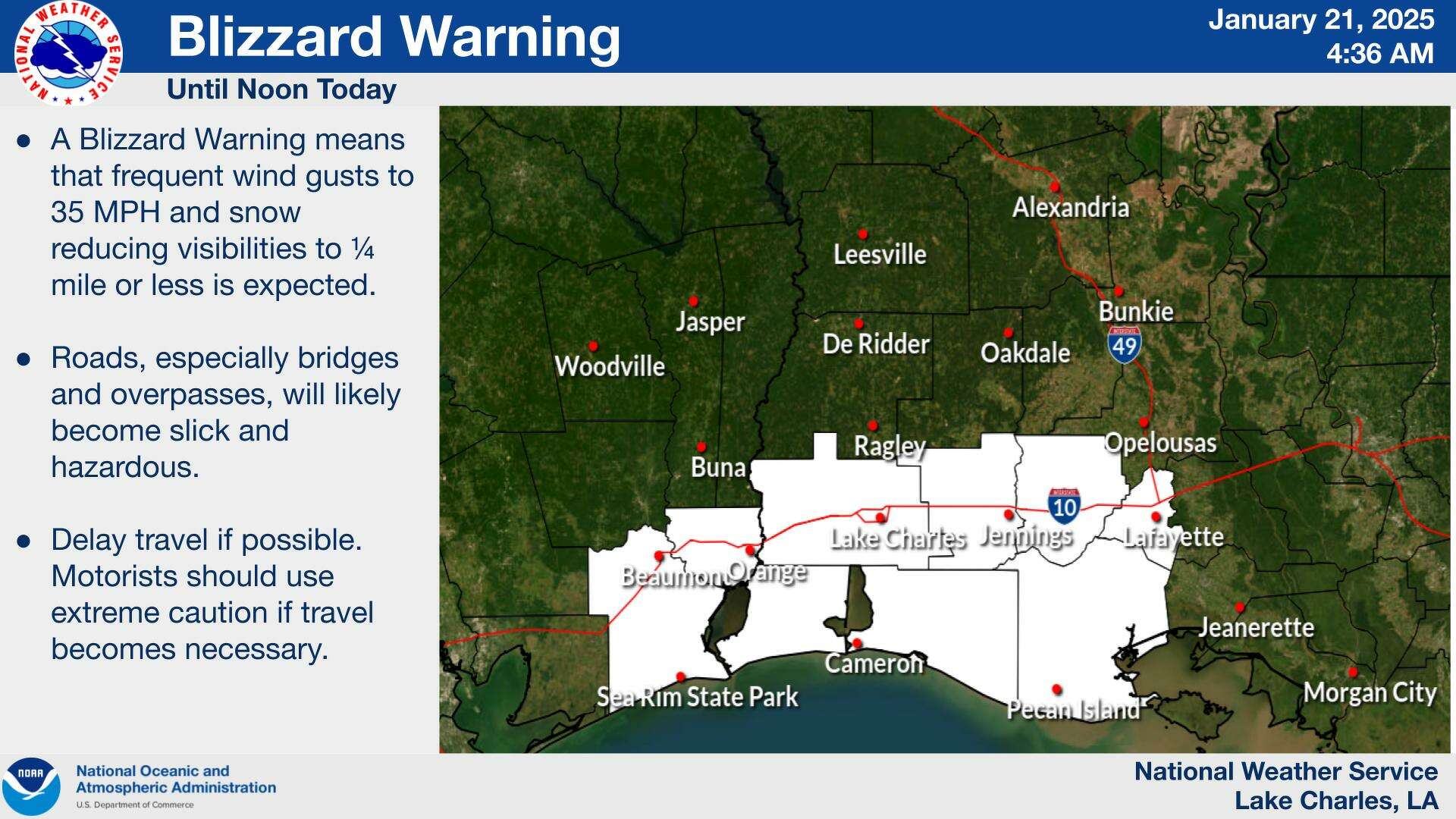 Blizzard warning issued for Southeast Texas and Louisiana
