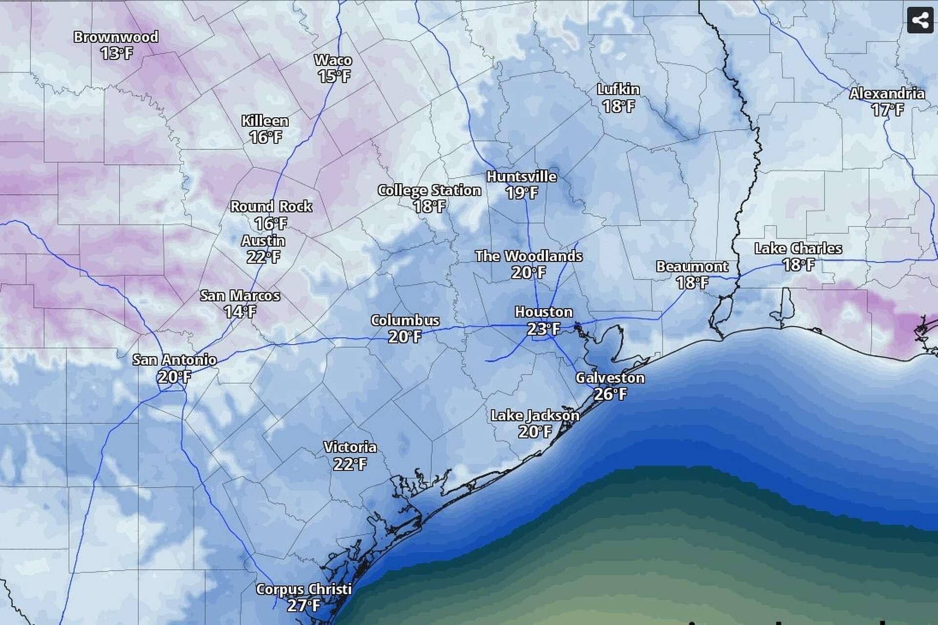 Houston under cold weather alerts Tuesday, inches of snow spotted