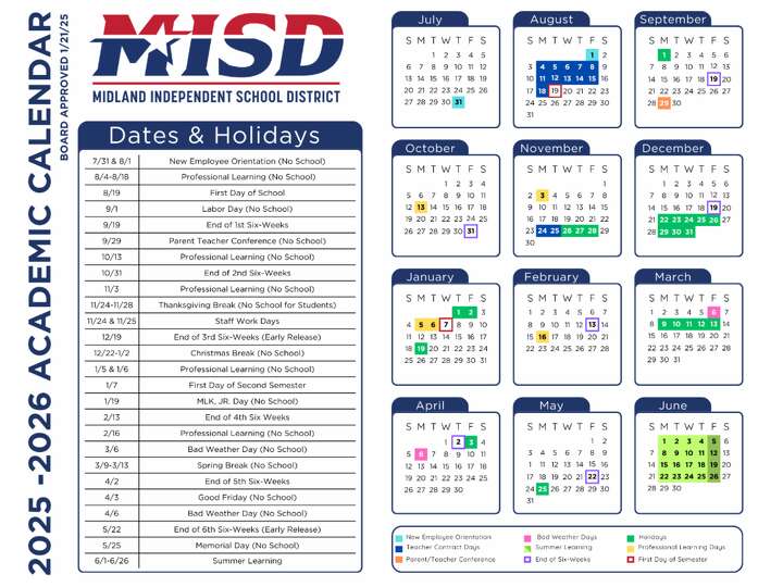 The Midland ISD board approves 2025-2026 school calendar