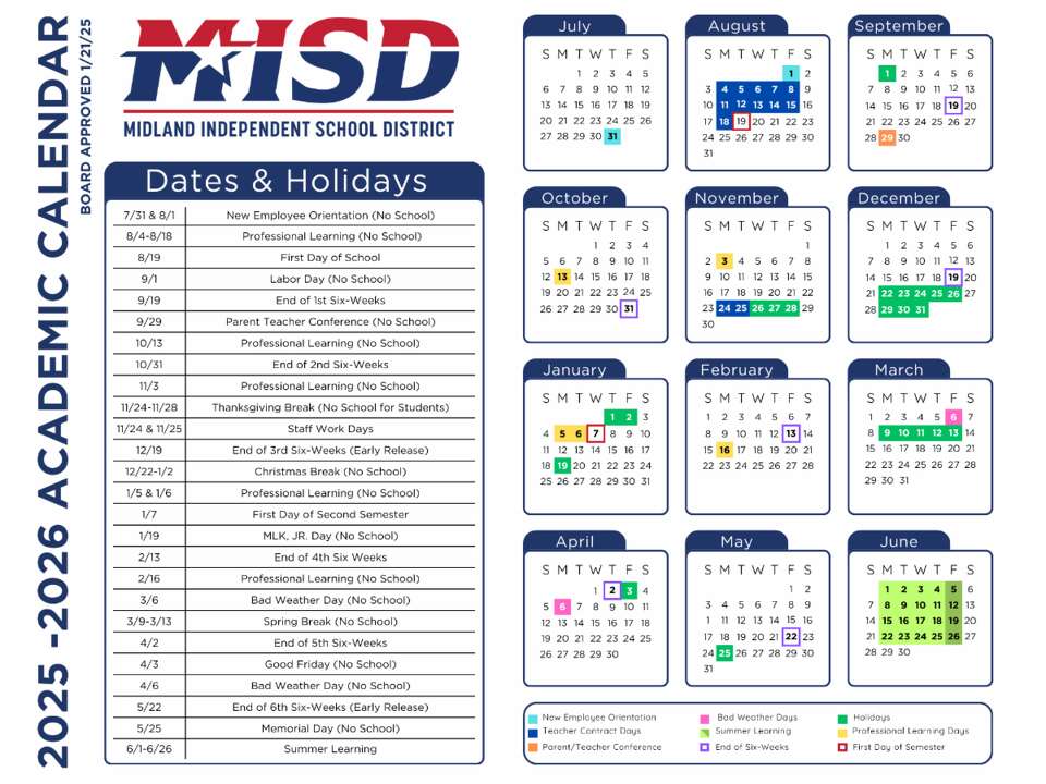The Midland ISD board approves 2025-2026 school calendar