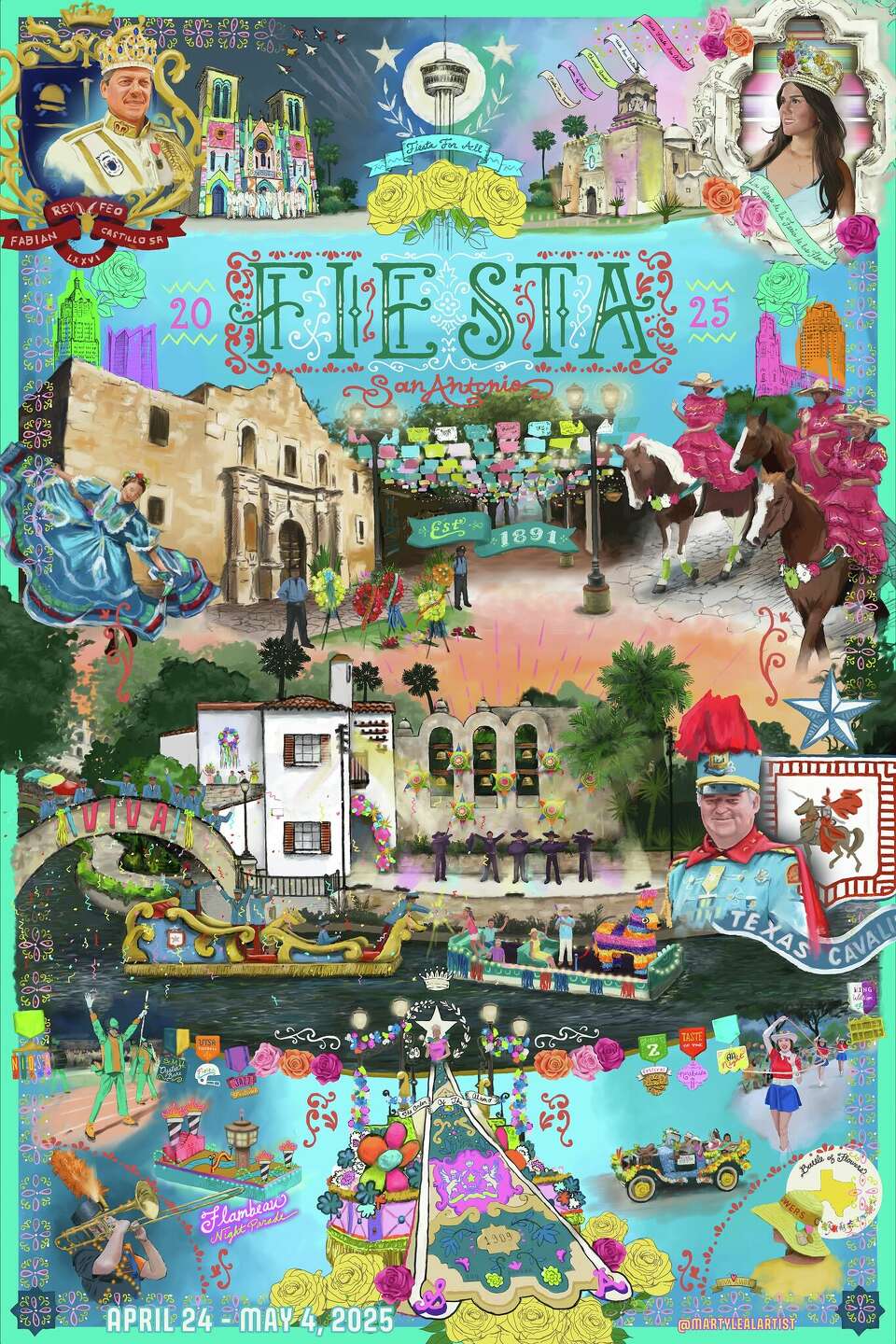 2025 poster a 'Where's Waldo' of Fiesta iconography