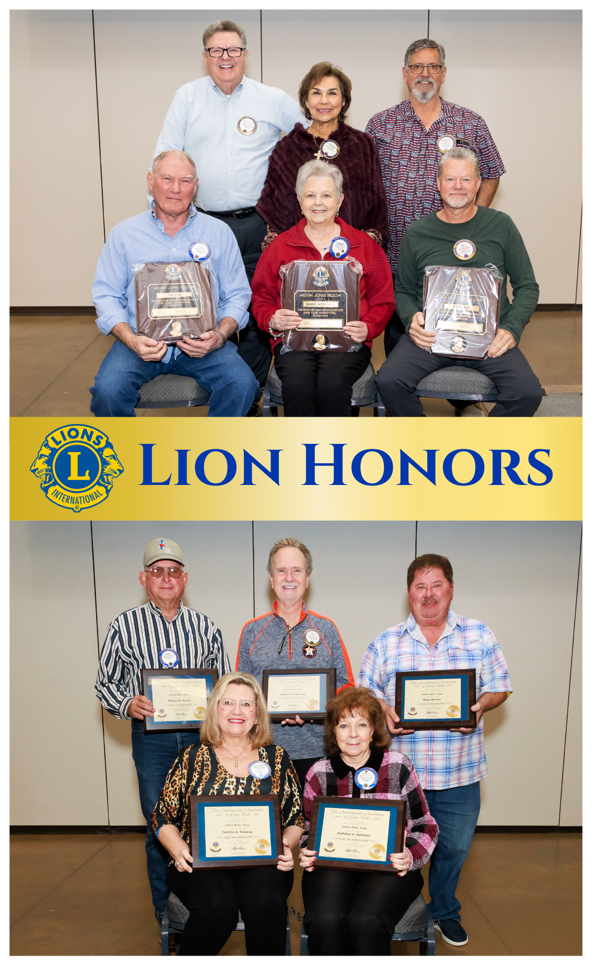 Conroe Noon Lions Life Memberships awarded to exceptional Lion Leaders