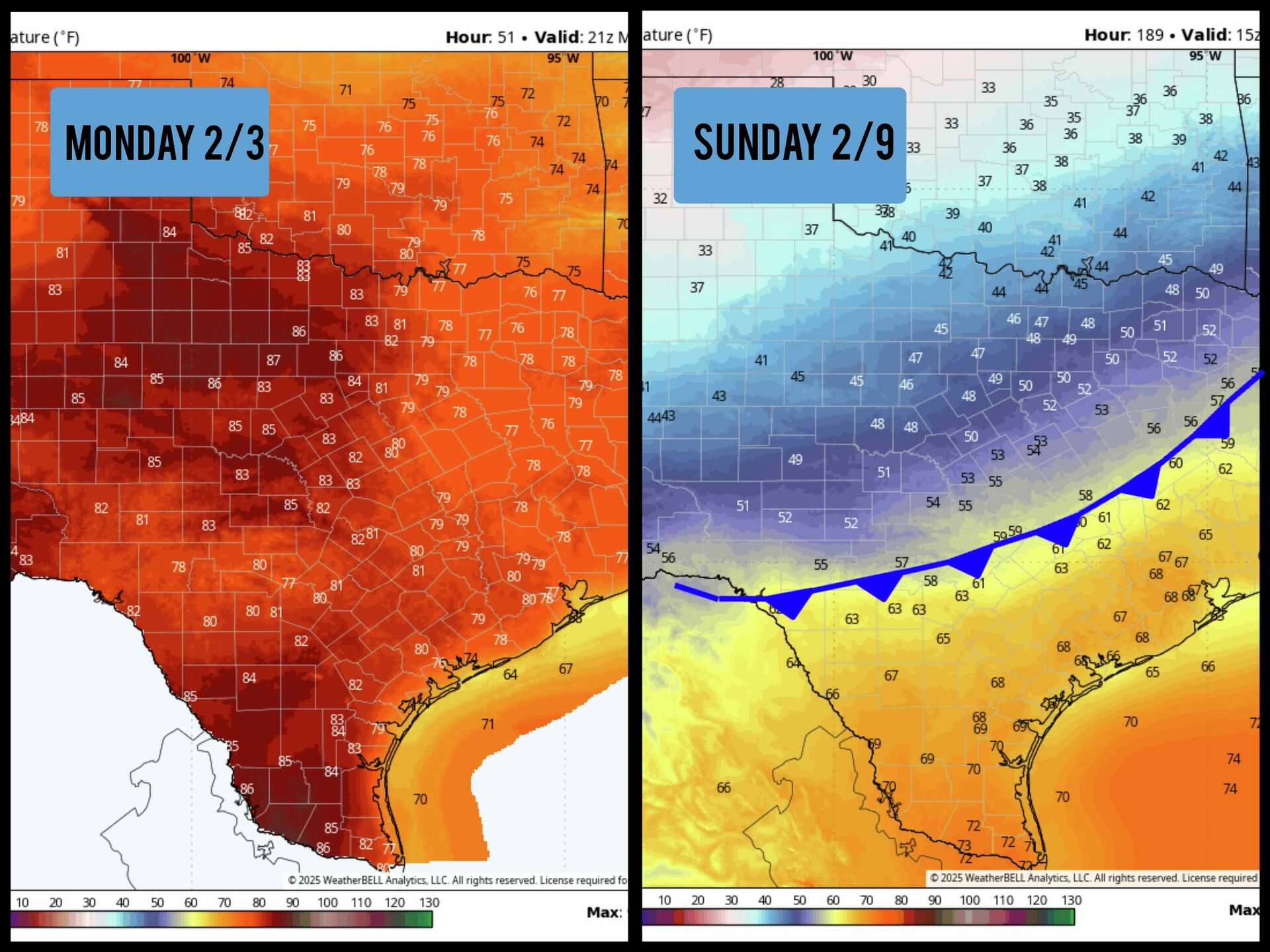 Texas temps soar into the 80s this week. Any cold fronts coming?
