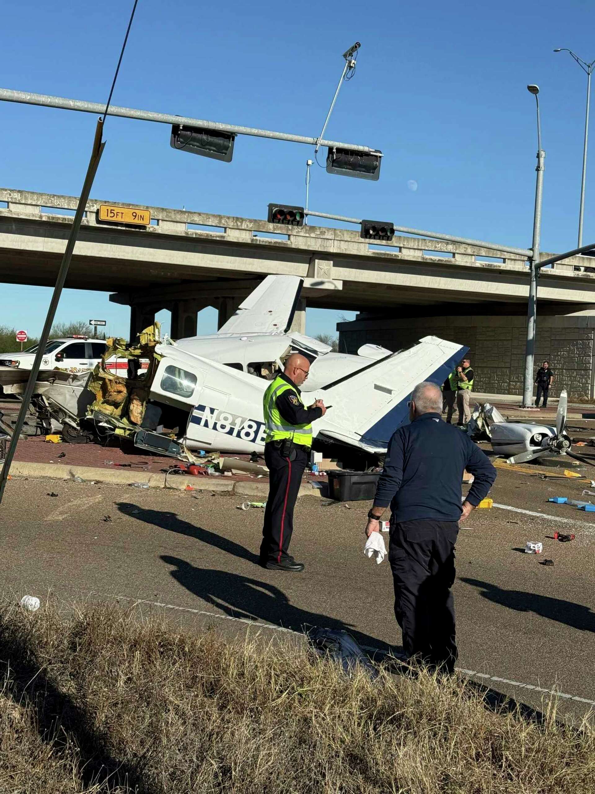 Propeller plane crashes onto a Texas highway, 4 hospitalized