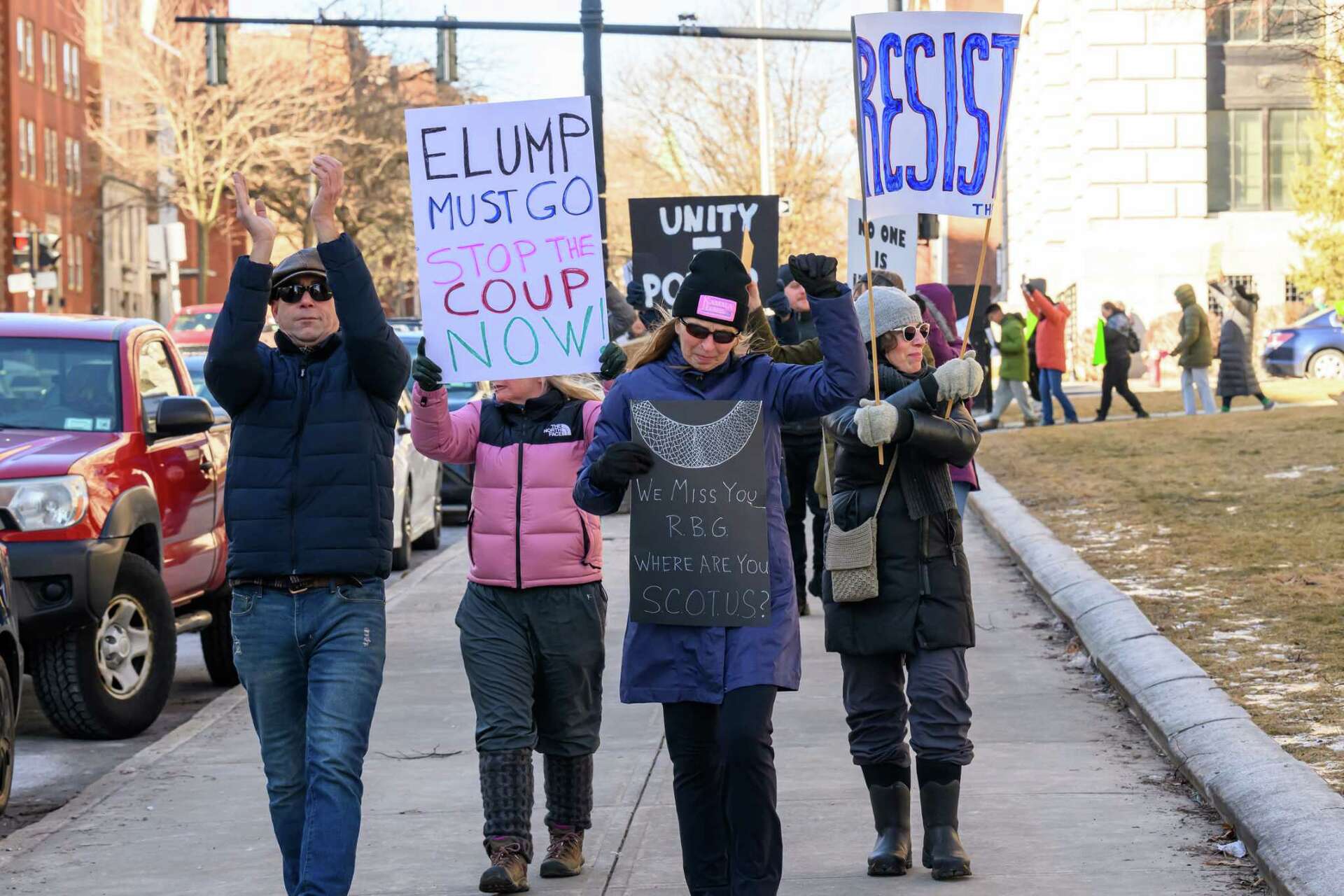Anti-Trump, Elon Musk protesters swarm N.Y. state Capitol