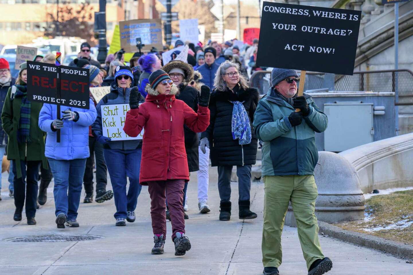 Anti-Trump, Elon Musk protesters swarm N.Y. state Capitol