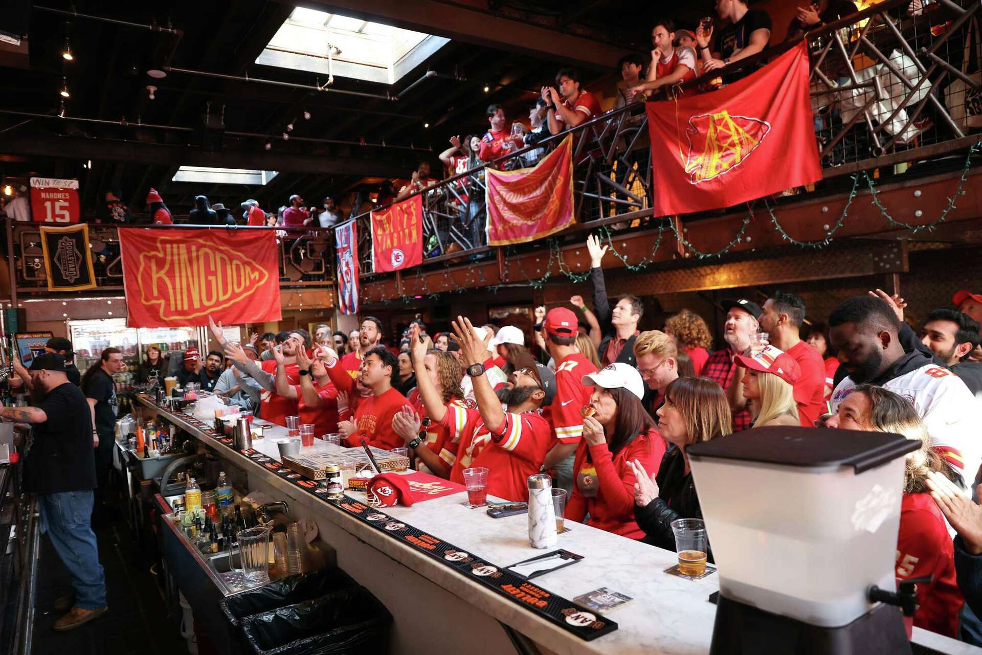 Chiefs fans flock to their SF bar for ‘three-peat,’ but Eagles soar