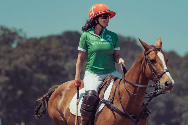 Former KSAT-TV anchor Ursula Pari rides for Polo in the Park