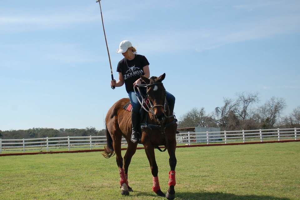 Former KSAT-TV anchor Ursula Pari rides for Polo in the Park