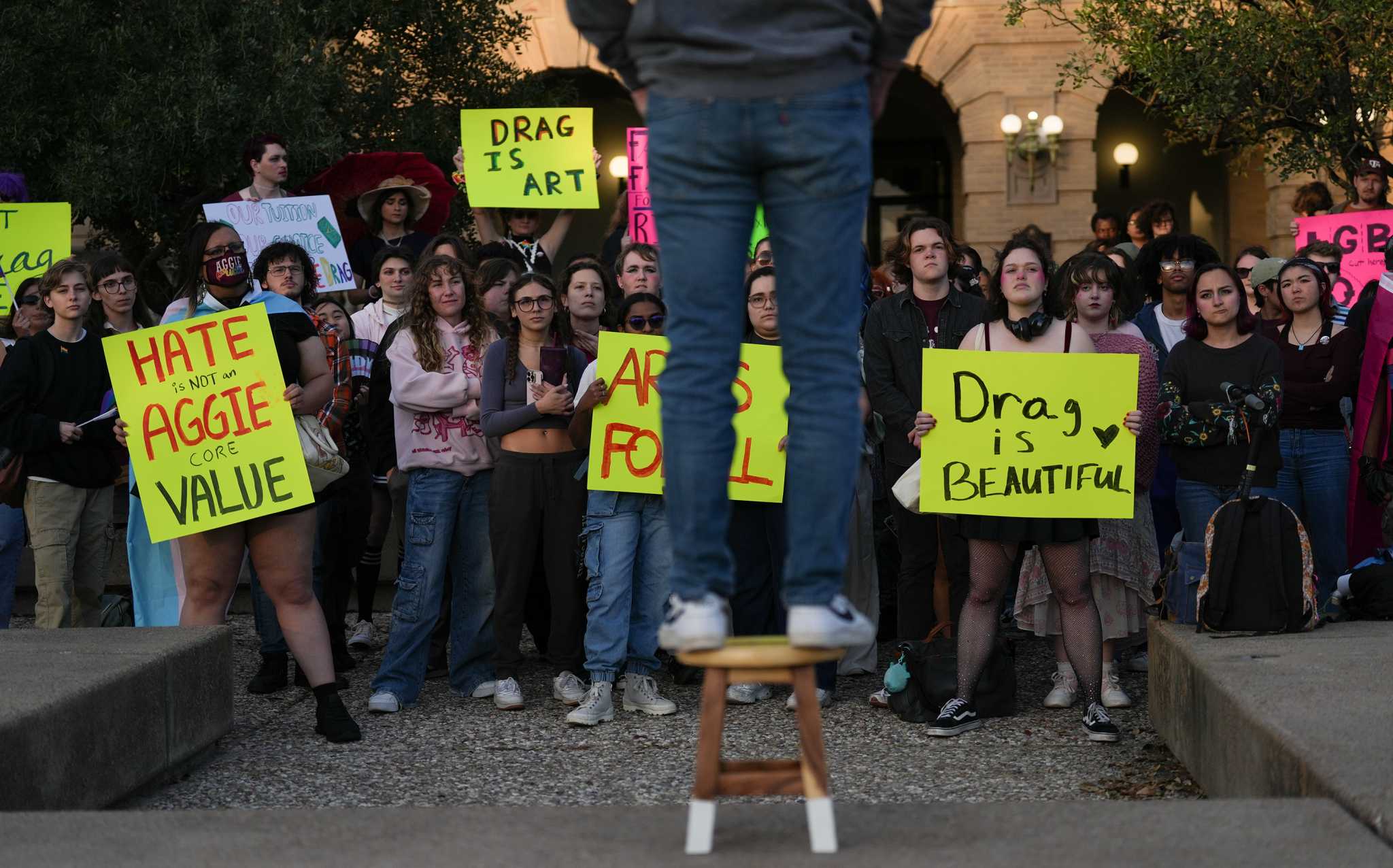 Hundreds protest after drag show ban at Texas A&M University