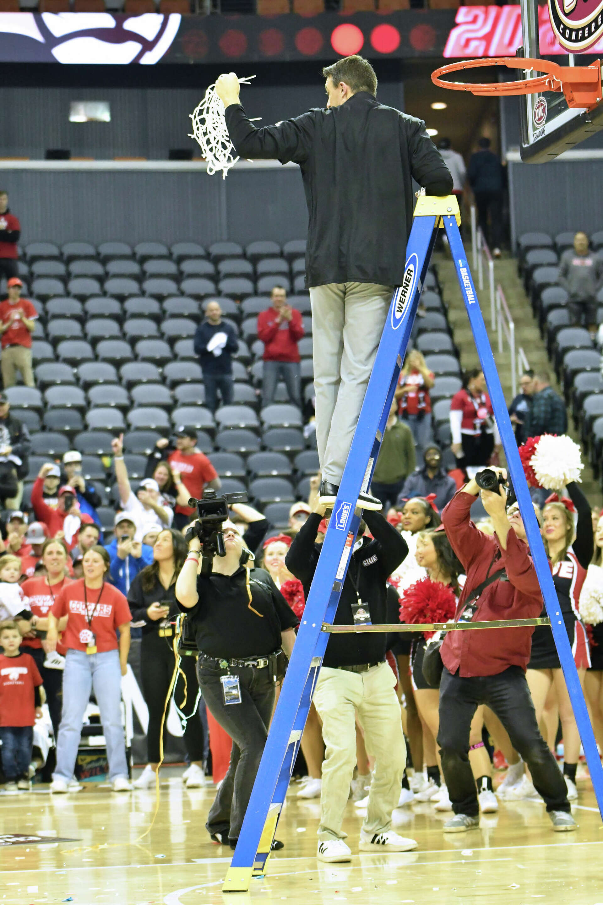 SIUE coach Brian Barone used a pair of scissors for motivation