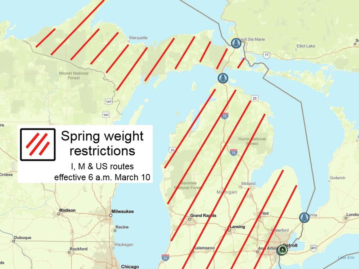 Michigan expands spring weight restrictions statewide