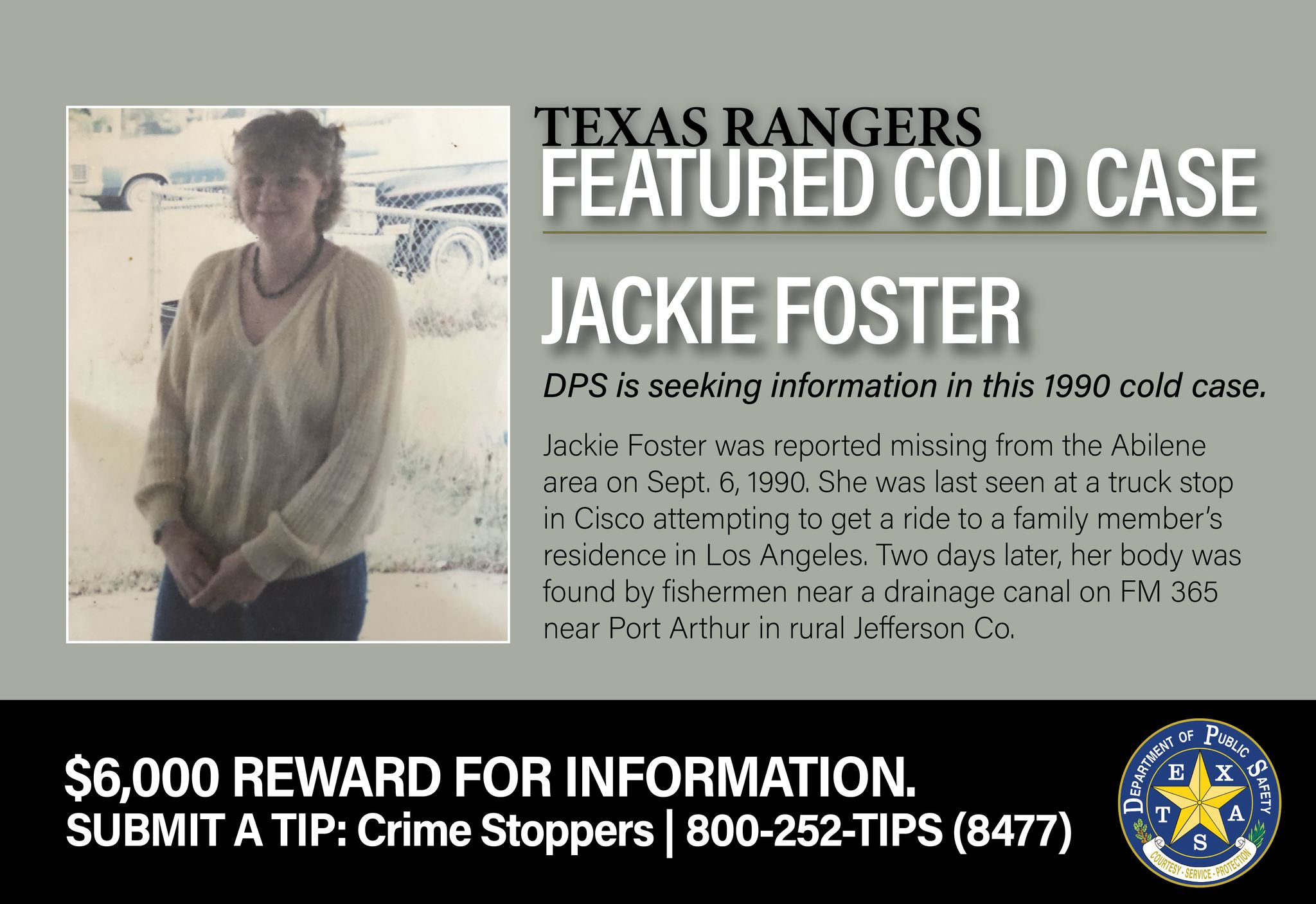 $6,000 reward for tips in Jackie Foster's 1990 murder case