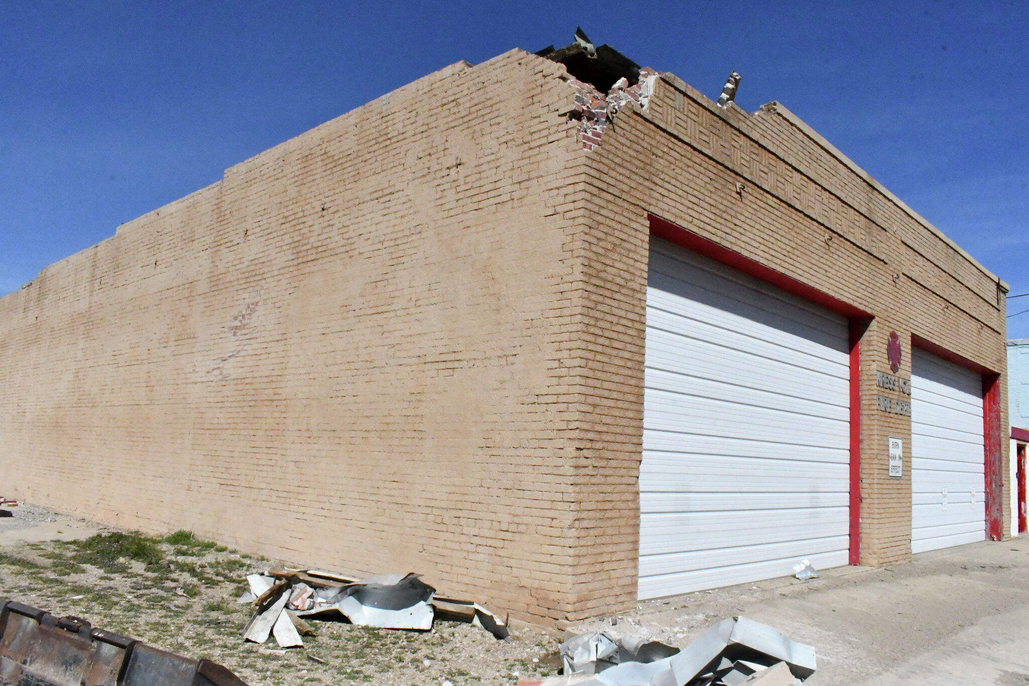 Kress volunteer fire department building damaged by strong winds
