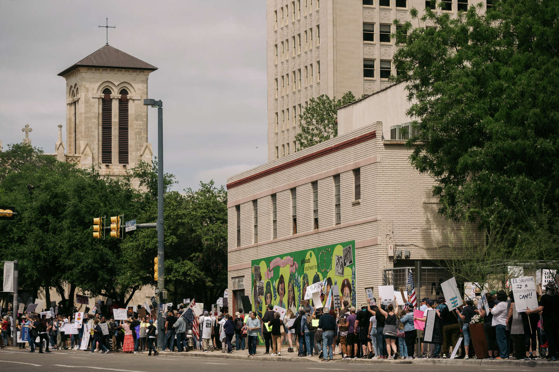 Hundreds march in San Antonio to tell Trump and Musk 'hands off'