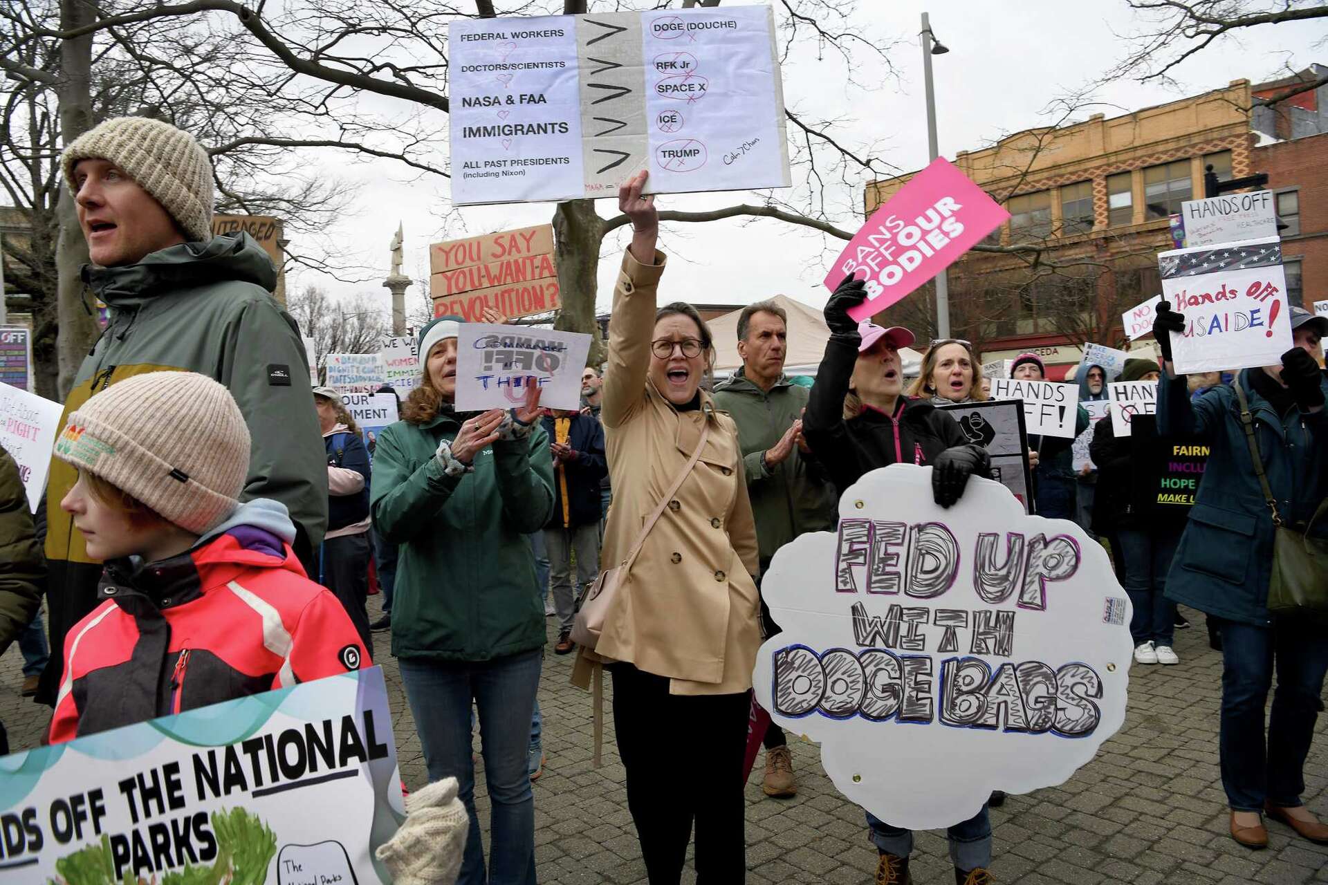 Hundreds rally at Danbury library in 'Hands Off!' anti-Trump protest