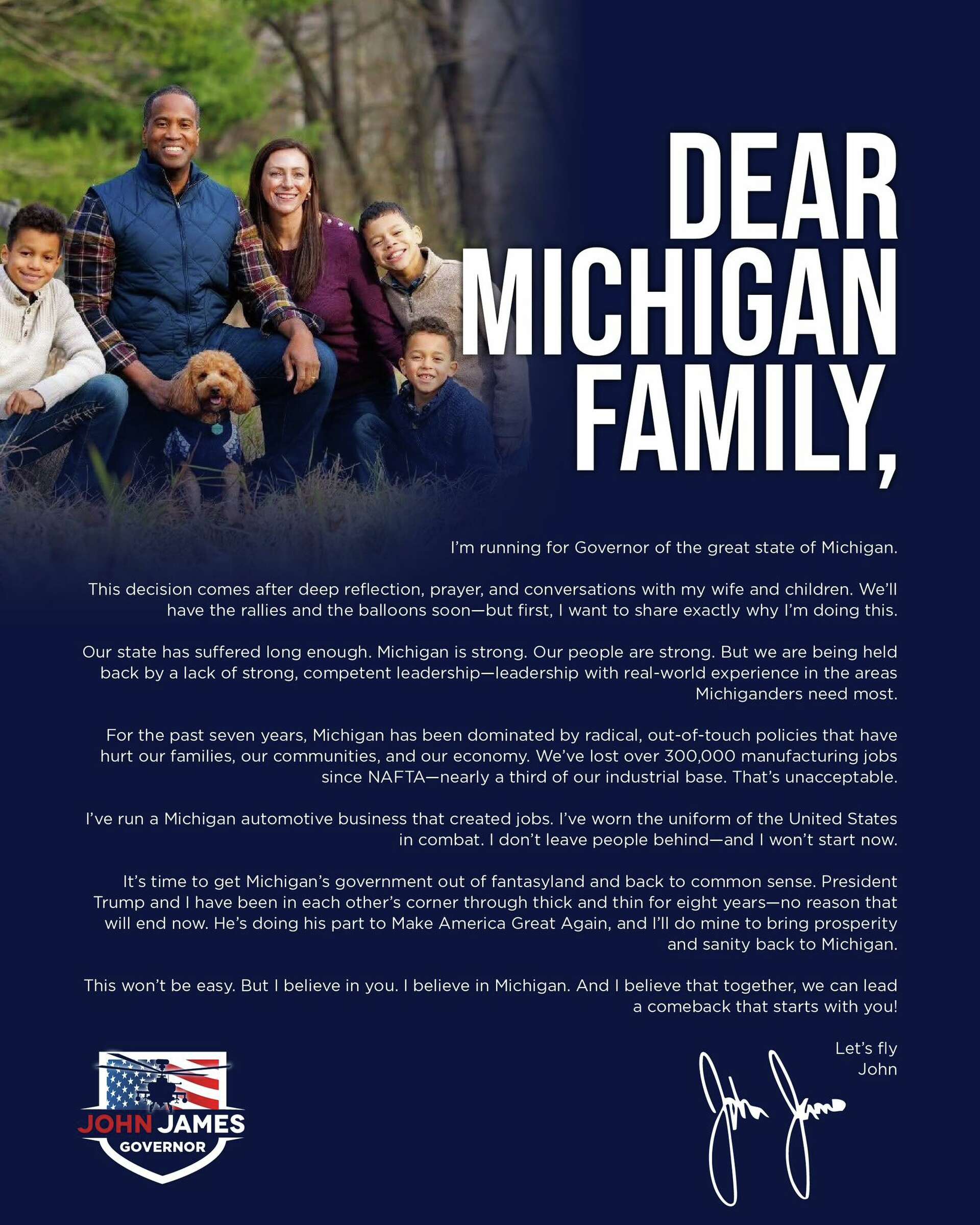 John James announces candidacy for Michigan governor
