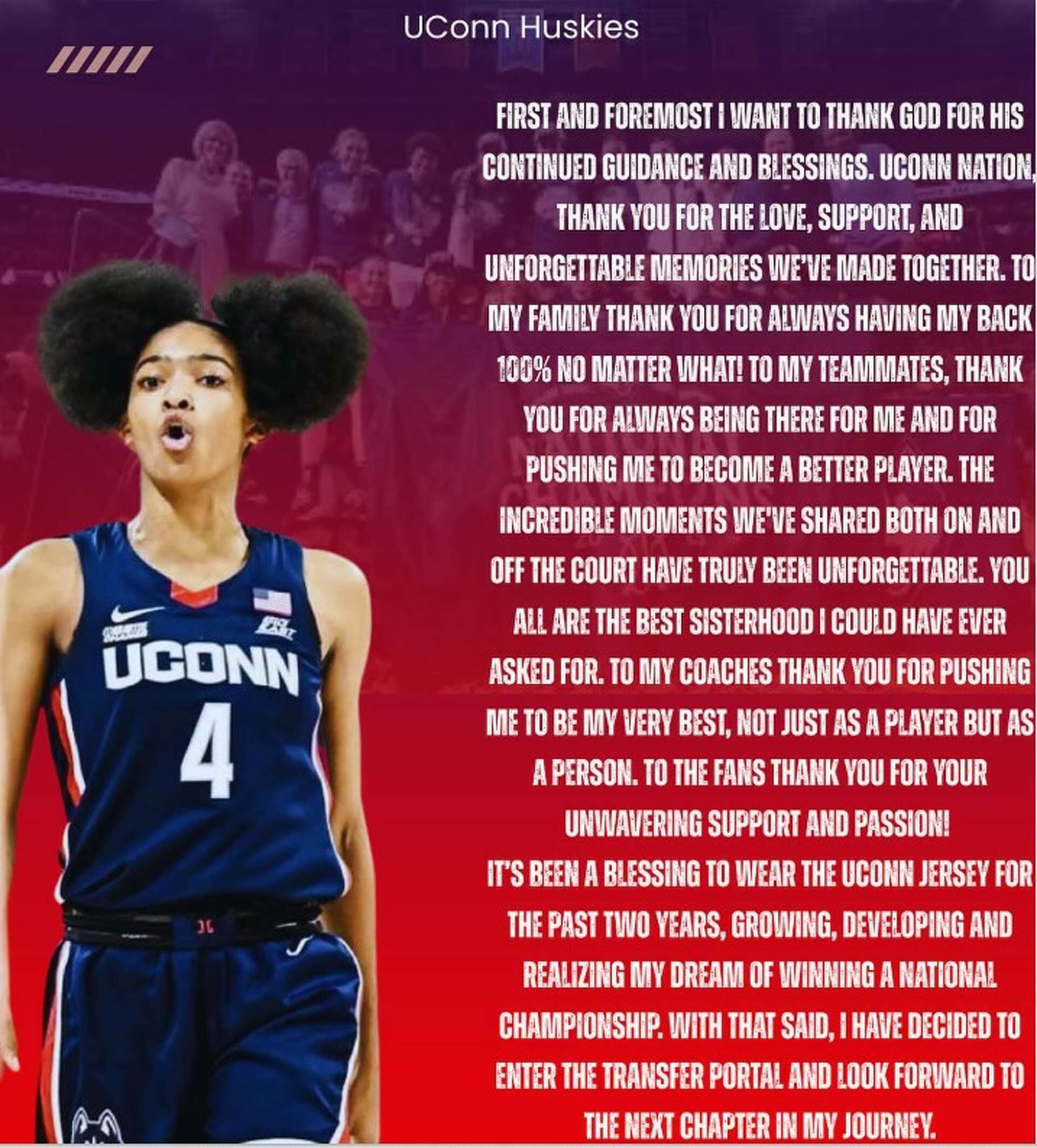 UConn guard Qadence Samuels enters transfer portal