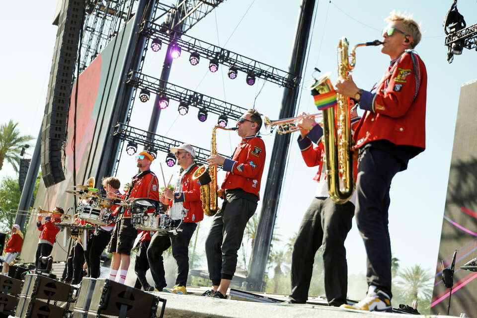 German marching band parades through Coachella, drawing flock of fans