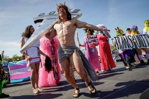 SF ‘Hunky Jesus’ winner: Bison-riding cowboy with Pride flag