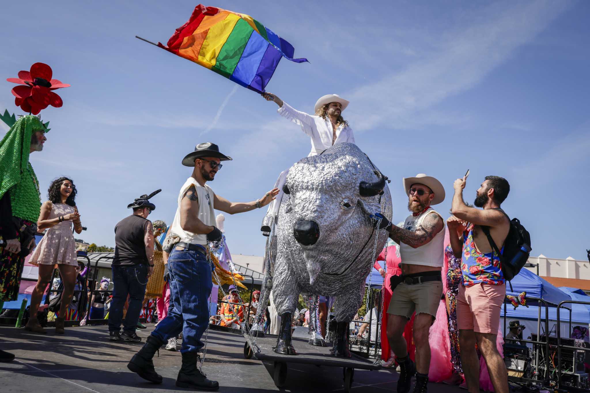SF ‘Hunky Jesus’ winner: Bison-riding cowboy with Pride flag