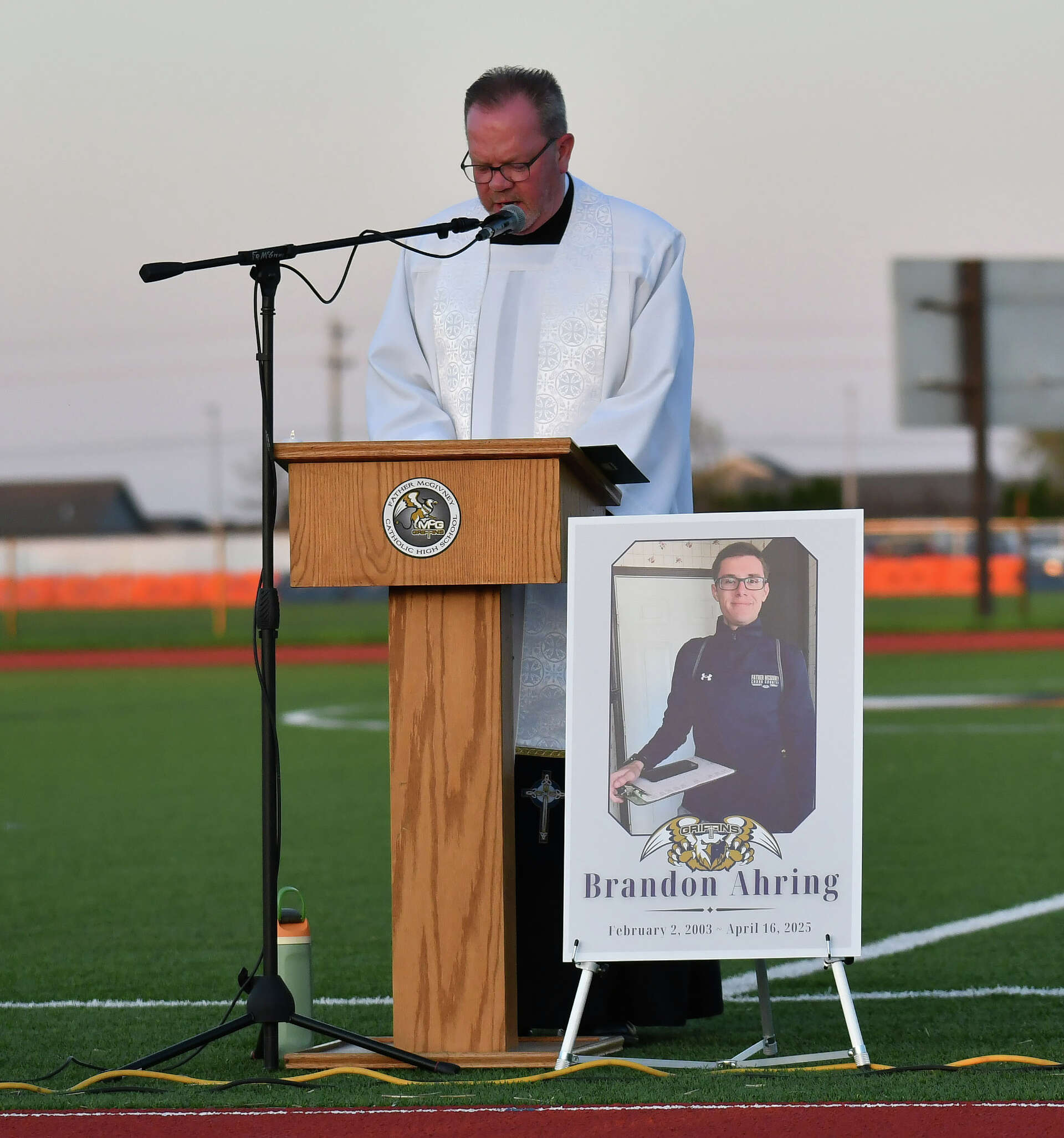 Father McGivney held a candlelight vigil in memory of Brandon Ahring
