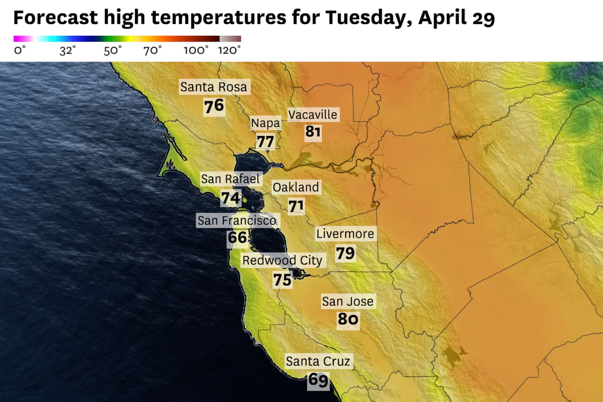 Bay Area temperatures climbing, but rain and coastal clouds loom