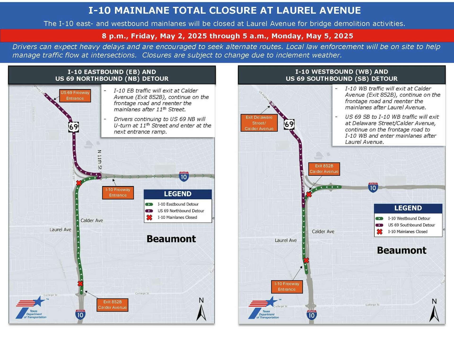 Interstate 10 lanes close for Maury Meyers bridge demolition, detours