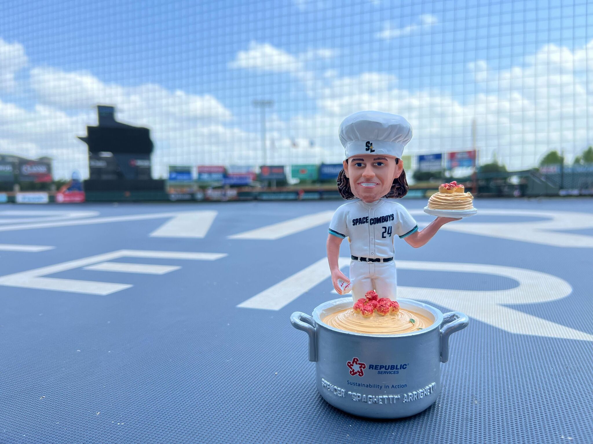Spencer Arrighetti's first bobblehead is Spaghetti-themed