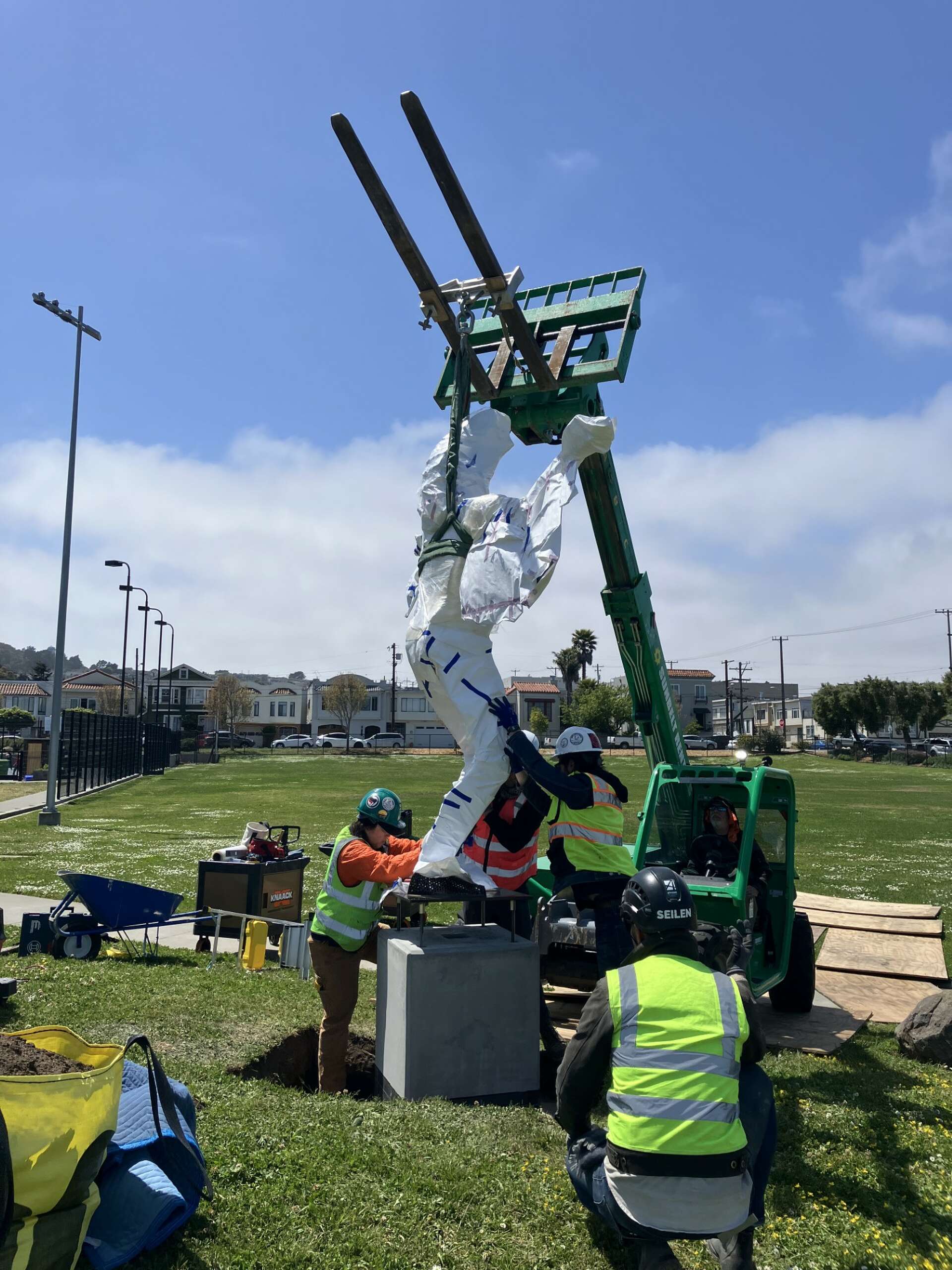 Aztec sculpture from Mission District finds permanent home in Portola