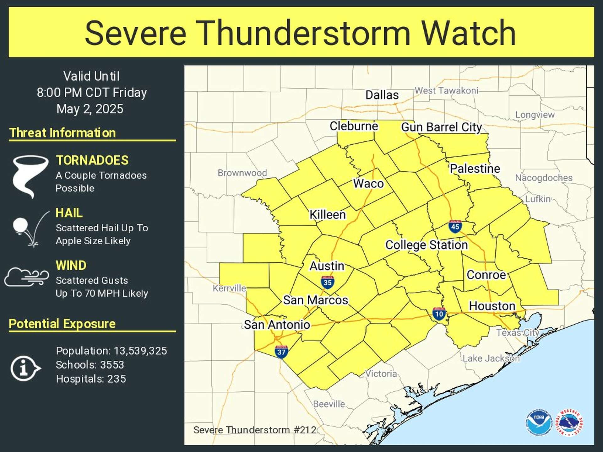 Severe storm watch issued for South Texas, large hail possible