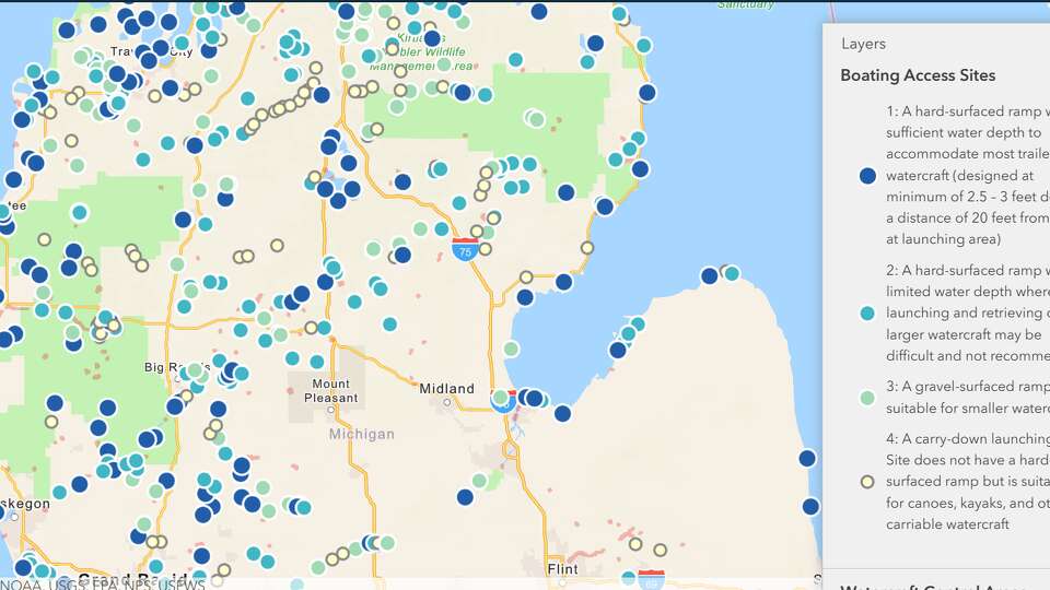 Michigan boating facility finder maps water access points
