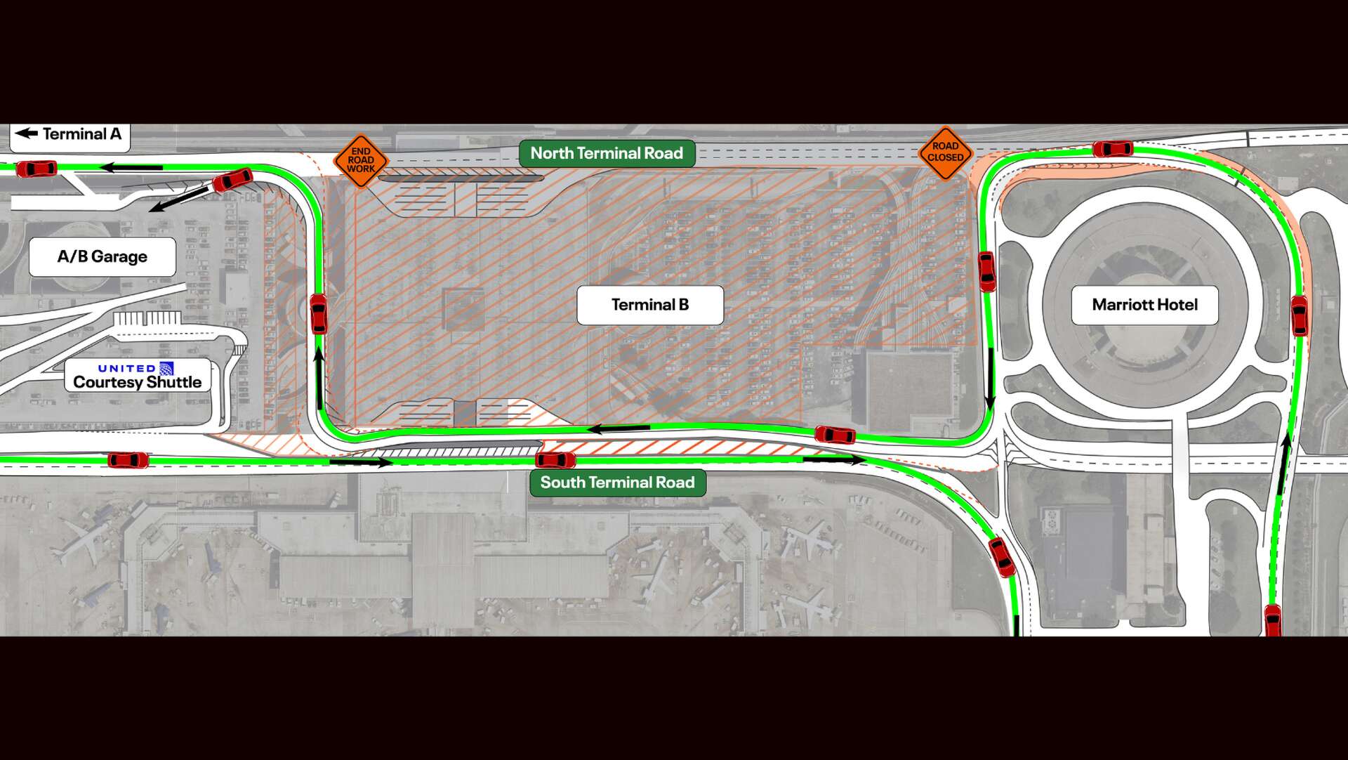 Houston IAH’s North Terminal Road closes for underground utility work