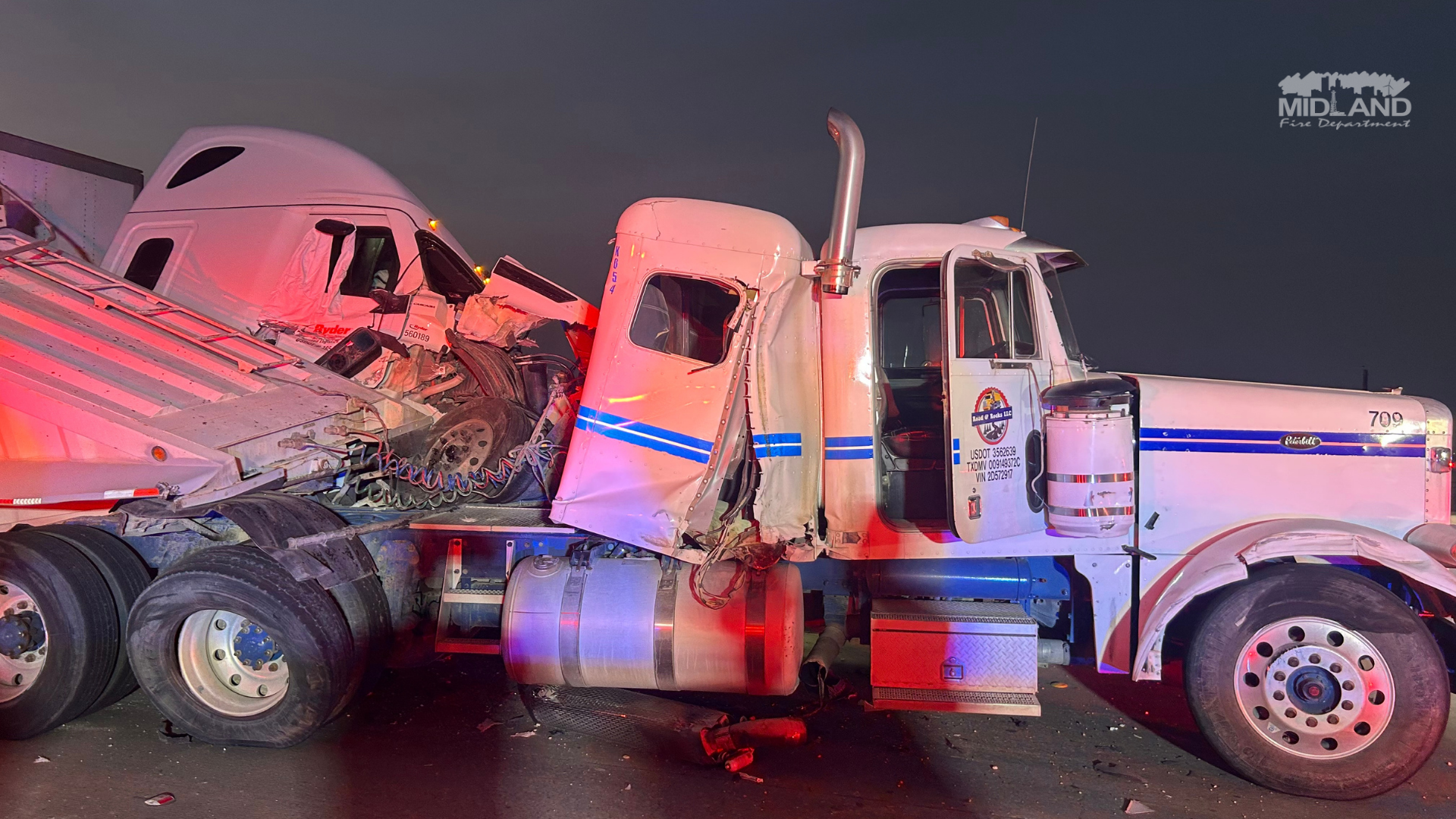 Four-semi crash on I-20 in Midland sends three to hospital