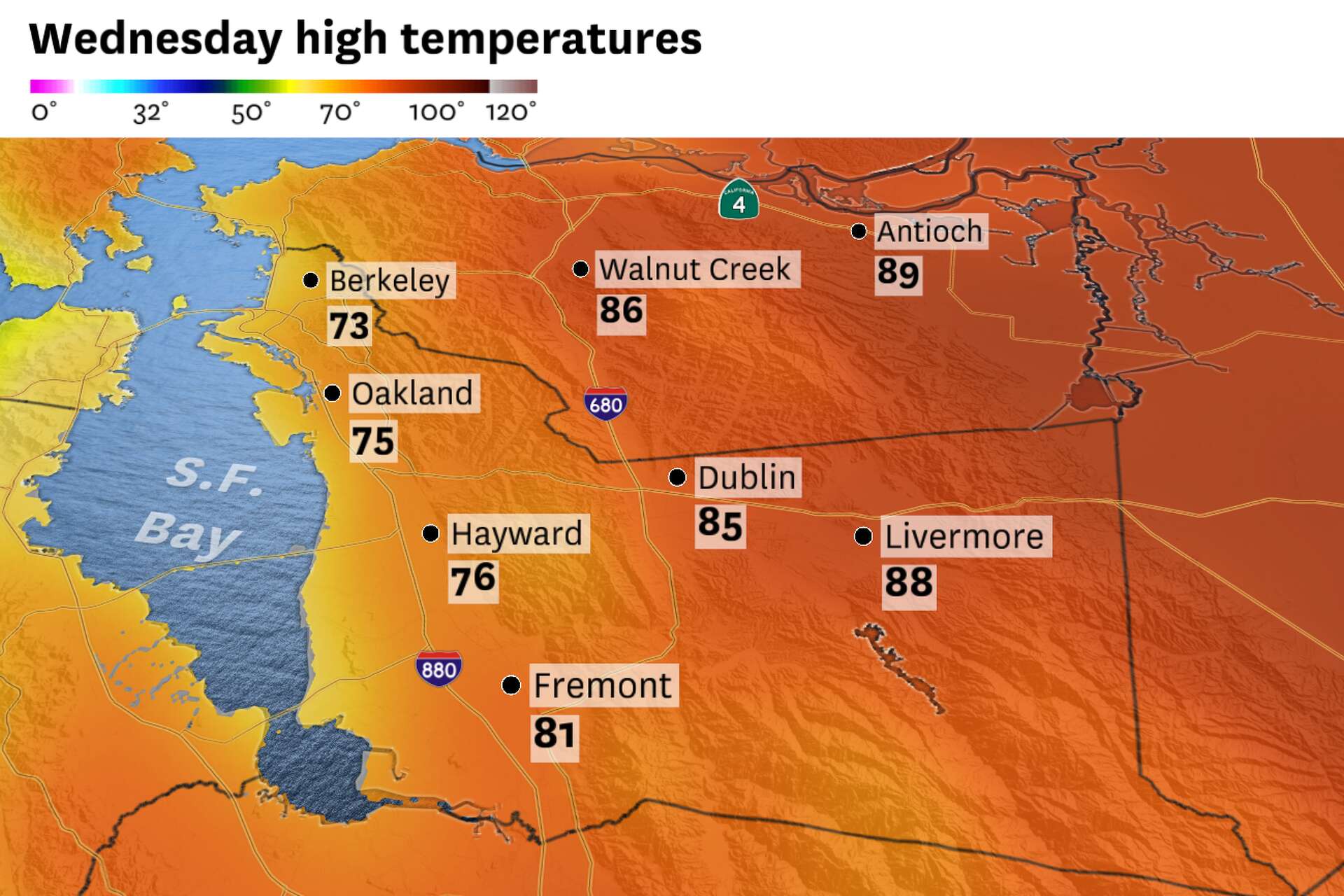 Bay Area temperatures to peak ahead of quick weather shift