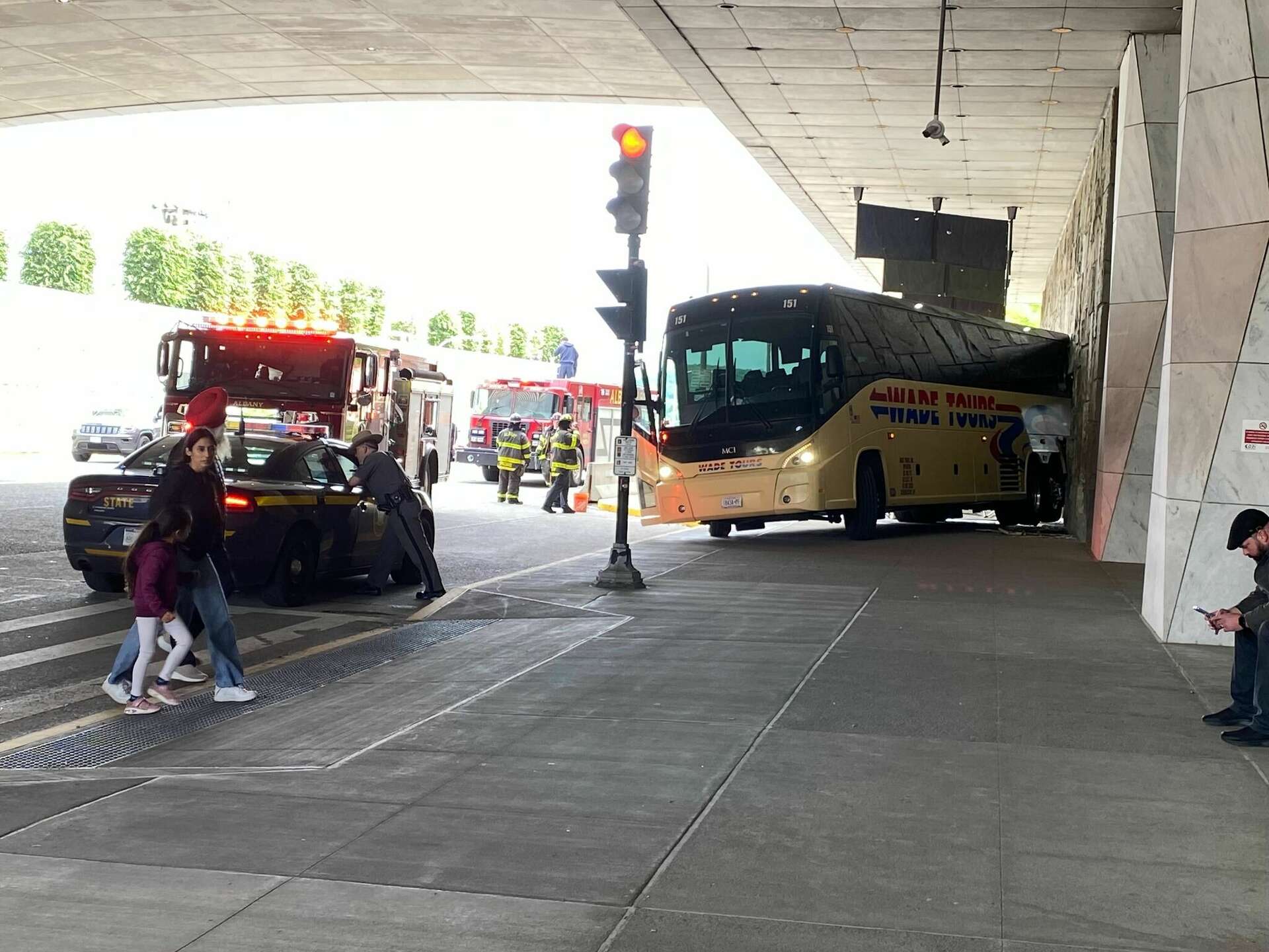 State Museum briefly evacuated after tour bus strikes building