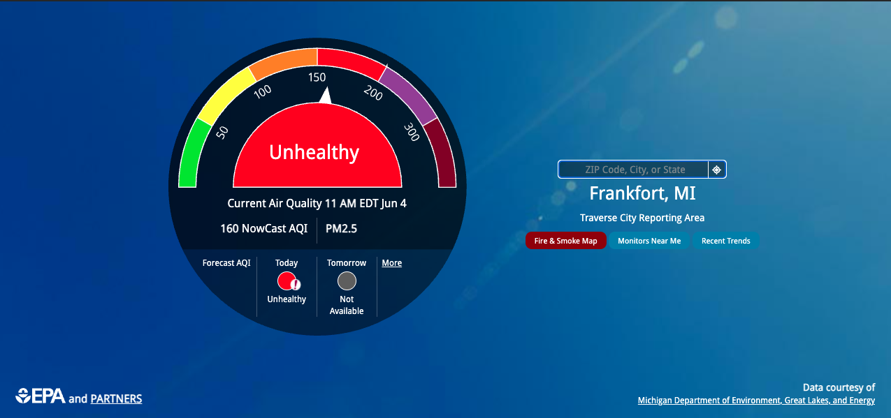 Canadian wildfire smoke reaching northern Michigan, area under alerts