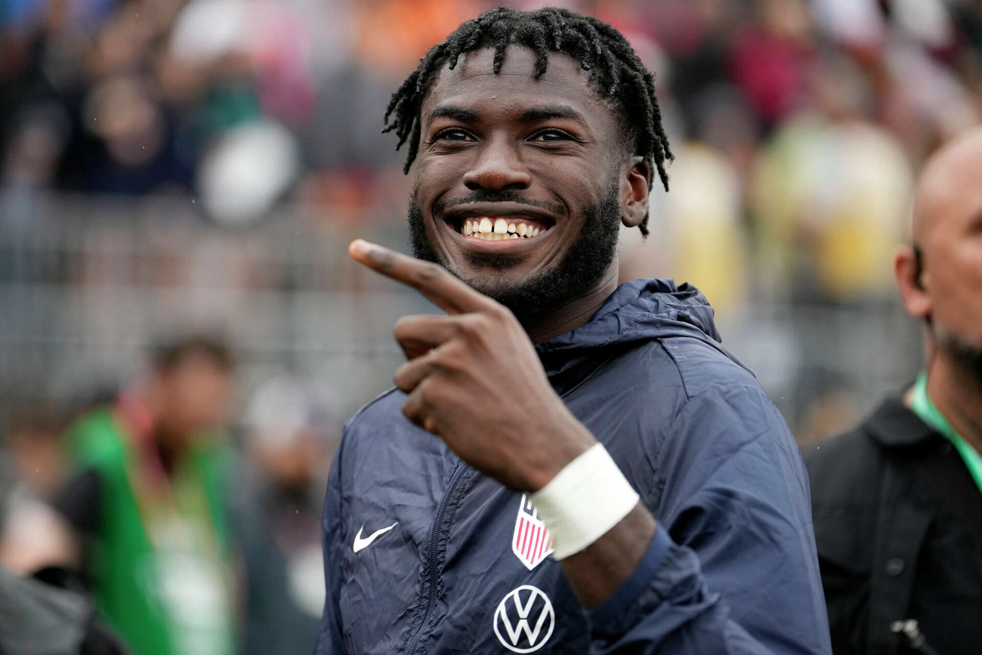 U.S. national soccer team striker Patrick Agyemang returns home