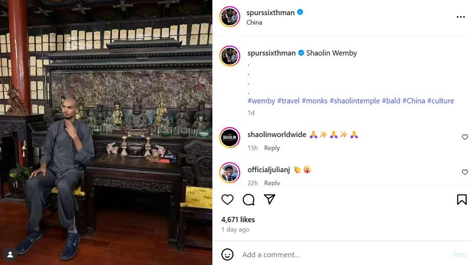 Wembanyama shaves his head as part of monk retreat in China