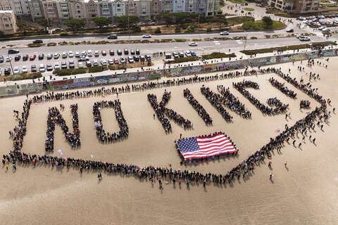 Hundreds form human banner at SF's Ocean Beach for 'No Kings' protests